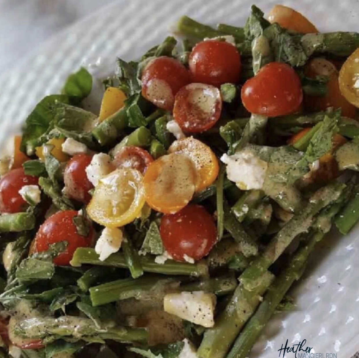 Tri-colored Tomato and Asparagus Salad - Heather Mangieri Nutrition