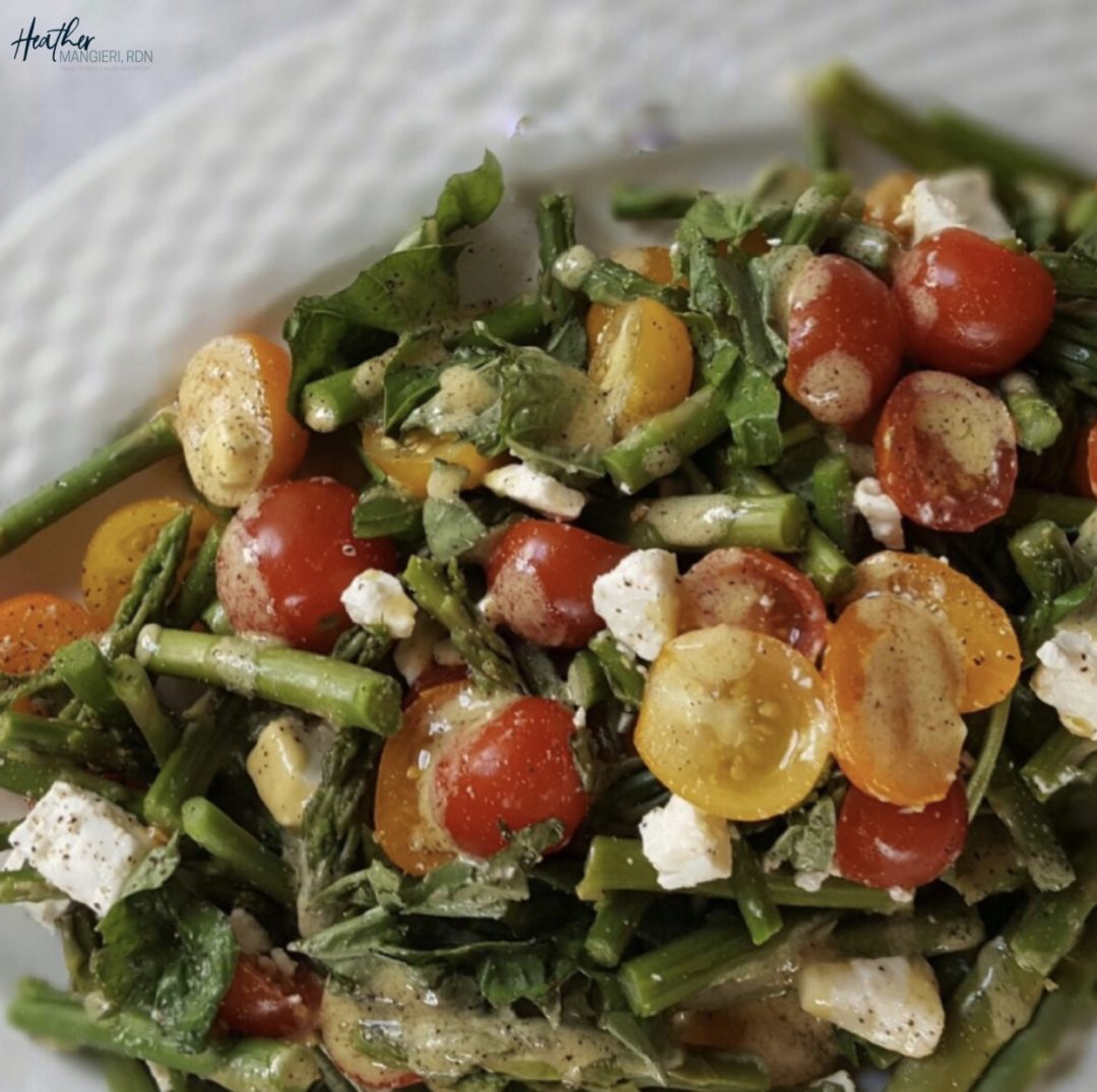 Tri-colored Tomato and Asparagus Salad - Heather Mangieri Nutrition